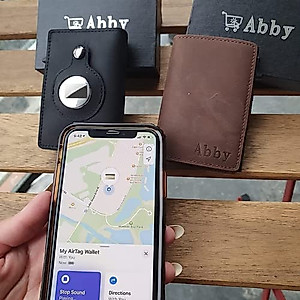 Abby's Anti-Lost Slim Leather AirTag Wallet with Apple AirTag Case (Midnight Black) RFID Protection, Smart Thin Minimalist Pop up Credit Card AirTag Holder Trackable Wallet