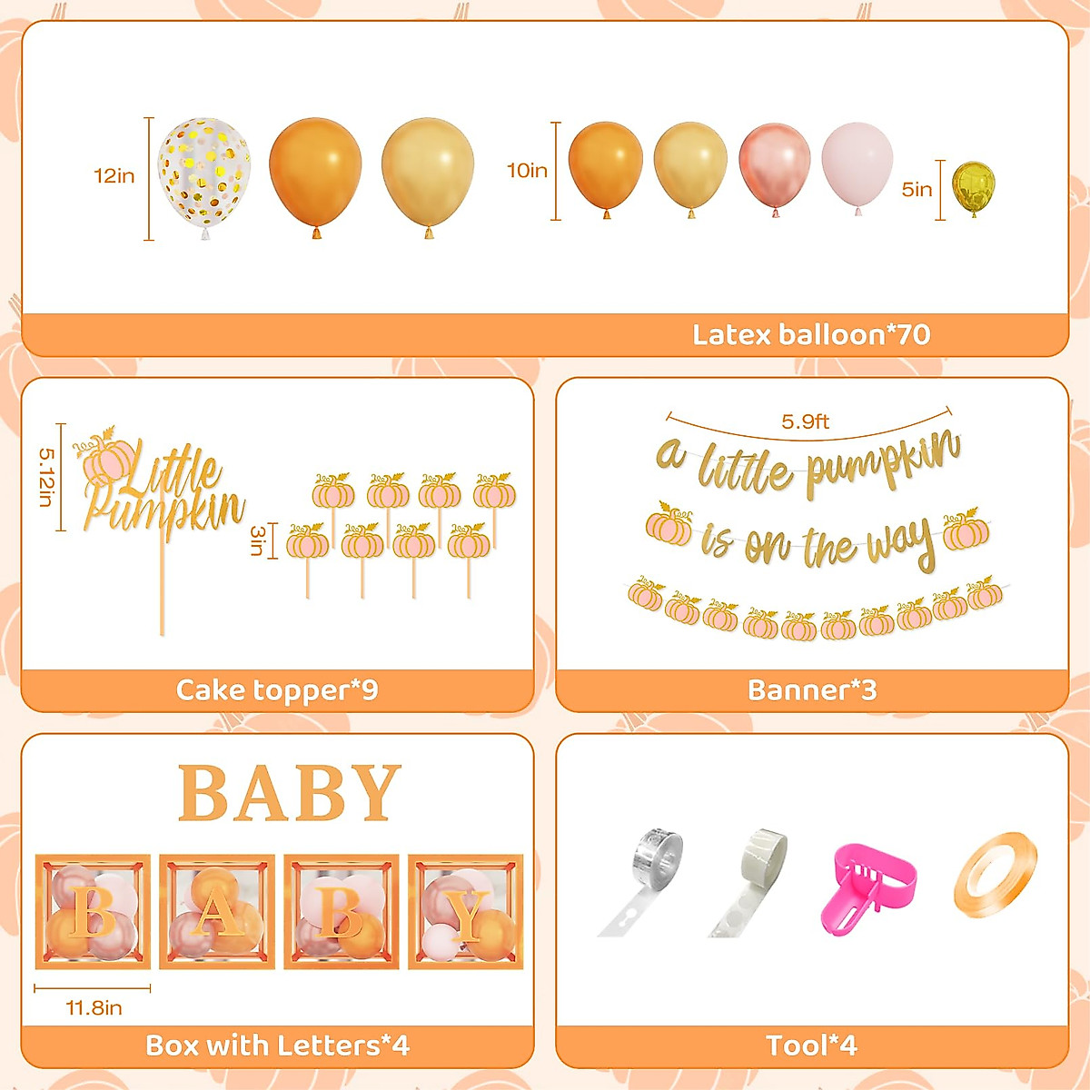 Little Pumpkin Baby Shower Balloon Boxes Decorations, Fall Orange Balloon Garland A Little Pumpkin is On The Way Banner for Autumn Thanksgiving 1st Birthday Girl Gender Reveal Welcome Party Supplies