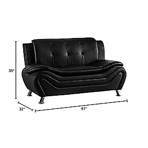 Pemberly Row Faux Leather Loveseat Sofa for Living Room in Black
