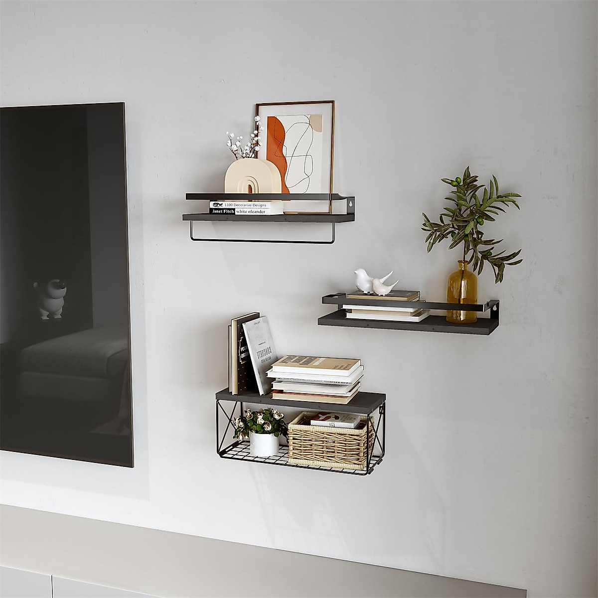 Hoiicco Wall Mount Shelf, Shelf Wall Mount, Floating Shelves for Wall with Storage Basket, Wall Shelves for Bathroom, Living Room, Kitchen and Washroom Toilet Paper