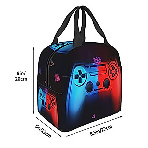 Hellokugou Game Lunch Bag For Kids Gaming, Red & Blue Fluorescent Gamepad Glow Luminous Lunch Box Portable Reusable Handbag Box Travel Beach Picnic