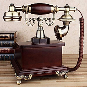 DSDD Retro Phone,Antique Style Telephone with Wood and Metal Body, Functional Rotary dial and Socket Red Telephone,Office,Hotel