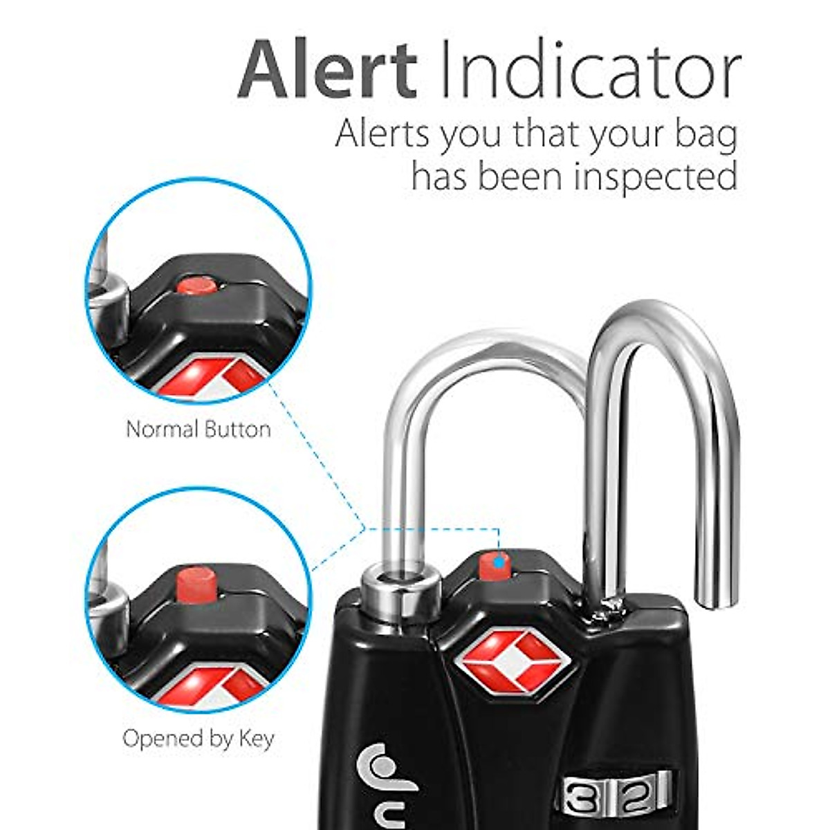 TSA Accepted Luggage Locks, Fosmon (3 Pack) Open Alert Indicator 3 Digit Combination Padlock Codes with Alloy Body for Travel Bag, Suit Case, Lockers, Gym, Bike Locks or Other
