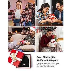 Wmcaps Bluetooth Beanie with a Light, Unisex USB Rechargeable 4 LED Fashlight Hat with Cordless Headphones, Unique Christmas Birthday Gifts for Men Him Husband Teen Black