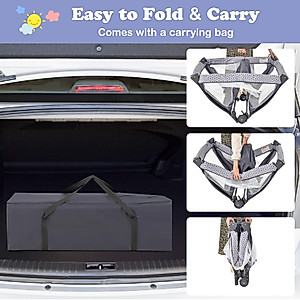 INFANS 3 in 1 Pack and Play, Portable Travel Baby Crib Bassinet with Detachable Mattress, Newborn Changing Table, Foldable Playpen with Carry Bag and 2 Wheels (Classic)