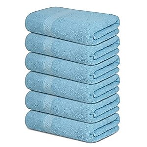 Brooklyn Linen 100% Cotton Bath Towels Set for Bathroom, 24x48 in Bath Towels 6 Pack, Large Hand Towels, Soft Absorbent, Premium Quality Aqua Blue Bath Towels