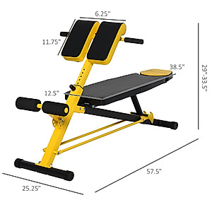 Soozier Adjustable Hyper Extension Dumbbell Weight Bench, Foam Leg Holders, Exercise Abs, Arms, Core, Strength Workout Station for Home Gym, Yellow