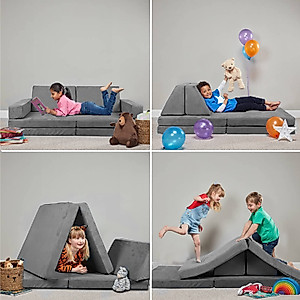 Polar Aurora Kids Couch Sofa 6-Piece Fold Out Couch Play Set for Imaginative Kids,Modular Foam Play Couch,Toddler to Teen Bedroom Furniture,Girls and Boys Playroom Sofa M (Gray)