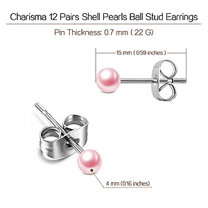Charisma 4mm Composite Pearl Earrings Round Ball Pearls Stud Earrings Hypoallergenic 12 Pairs Mixed Color Imitation Pearl Earrings Set for Women