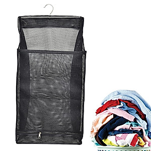 Hanging Mesh Laundry Bag, Hanging Foldable Clothes Hamper, Mesh Storage Bag Laundry Hamper, Foldable Hanging Clothes Storage Pocket, Portable Space Saver