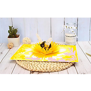 Ribbli Bee & Flower Handmade 3D Pop Up Card,Greeting Card,Mothers Day Card,Thank You Card,Bumble Bee Card,Floral Card,For Birthday,Anniversary,Congratulations,All Occasion,with Envelope