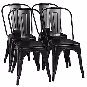 COSTWAY Metal Bar stools Set of 4, with Removable Back, Cafe Side Chairs with Rubber Feet, Stylish and Modern Chairs, for Kitchen, Dining Rooms, and Side Bar