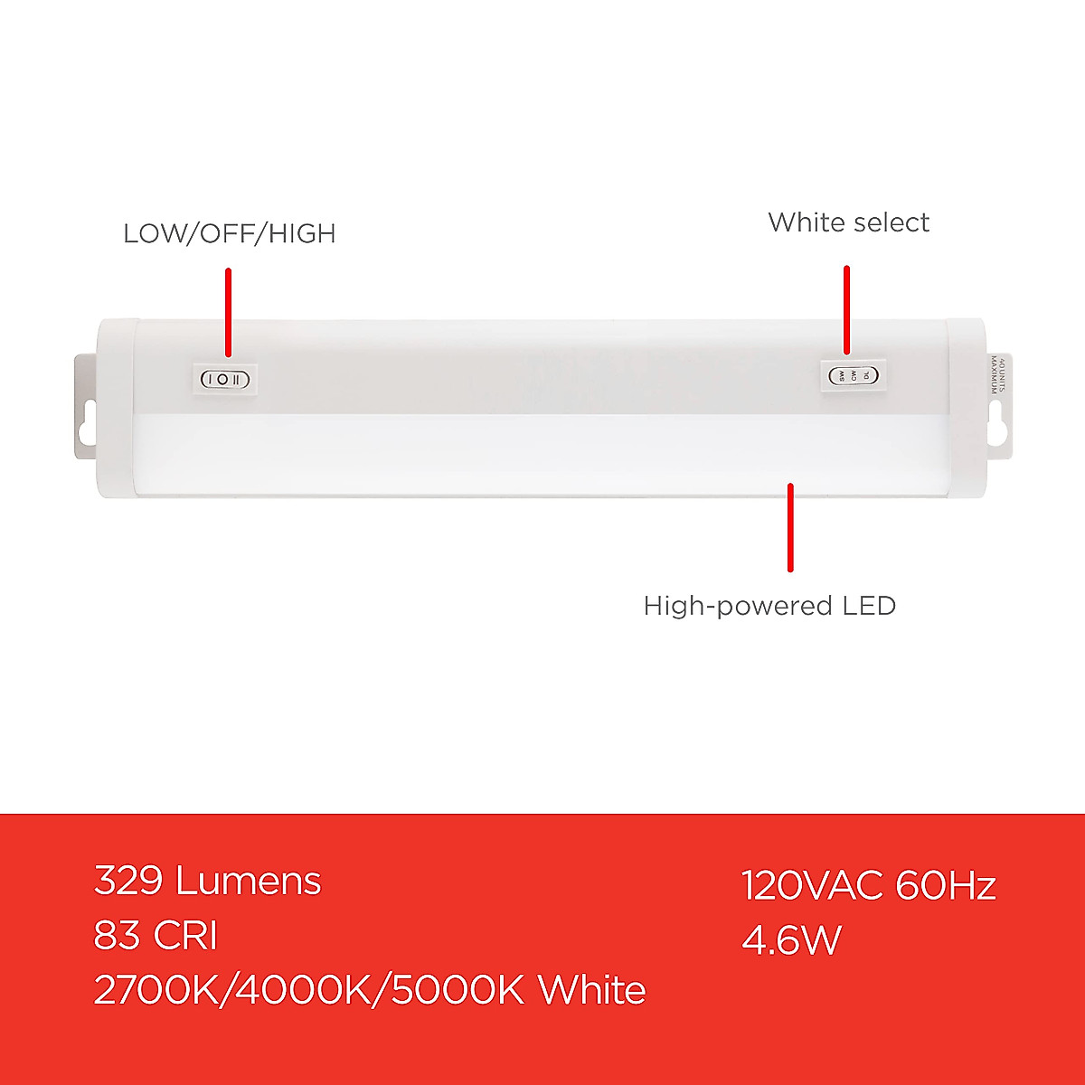 UltraPro 24 inch Plug-in Linkable Under Cabinet Lights, High/Low/Off, Warm White (2700K), Cool White (4000K), Bright White (5000K), LED Under Cabinet Lighting, Under Counter Lights for Kitchen, 44125