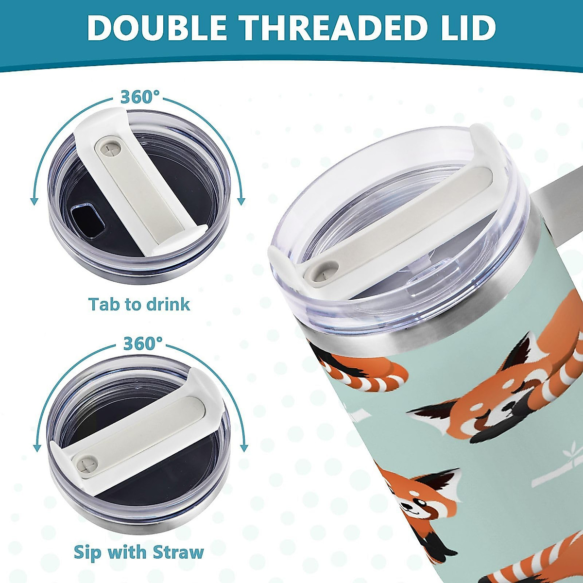 Blueangle 40 oz Cute Red Panda Tumbler with Handle and Straw Lid, Insulated Cup Reusable Stainless Steel Water Bottle Travel Mug（739）