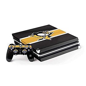 Skinit Decal Gaming Skin Compatible with PS4 Pro Console and Controller Bundle - Officially Licensed NHL Pittsburgh Penguins Jersey Design