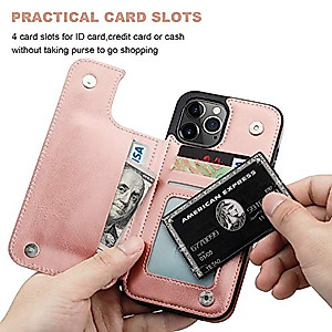 ONETOP Compatible with iPhone 12 Pro Max Wallet Case with Card Holder,PU Leather Kickstand Card Slots Case, Double Magnetic Clasp and Durable Shockproof Cover 6.7 Inch(Rose Gold)
