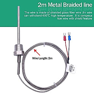 Twidec/2M NPT 1/2"inch (6X100MM) Pipe Thread Temperature Sensor Probe Two Wire Temperature Controller (0~600℃) 304 Stainless Steel K Type Thermocouple MT-205-1/2