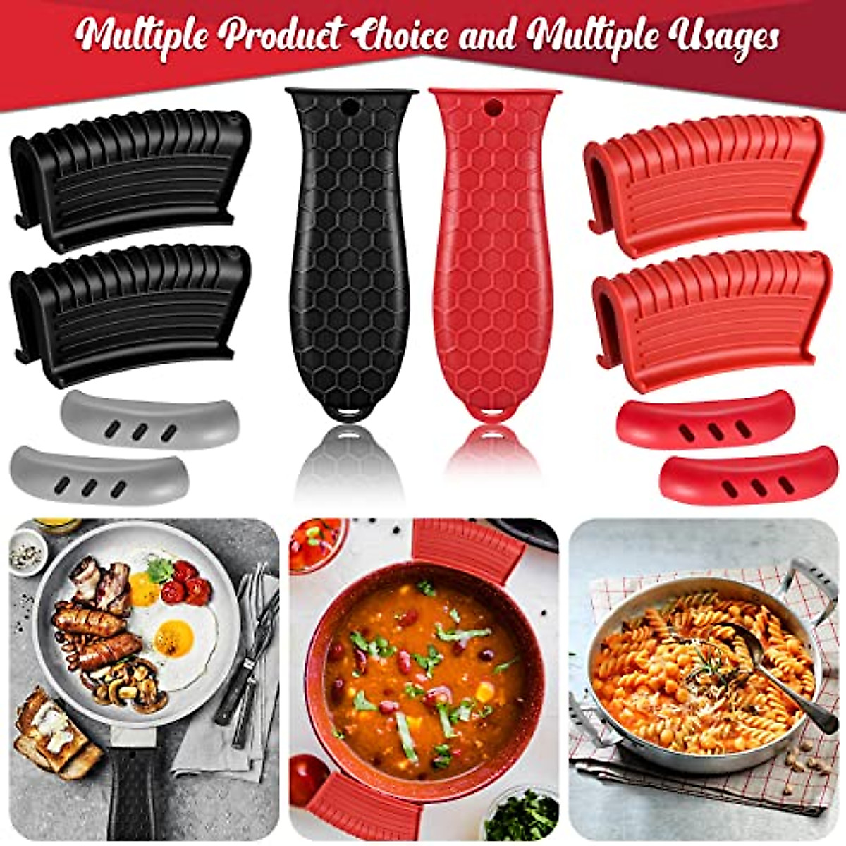 Cast Iron Handle Cover, 10 Packs Silicone Pot Holders, Cast Iron Handle Covers Heat Resistant, Non-Slip Pot Handle Covers, for Frying Cast Iron Skillet Metal Pan