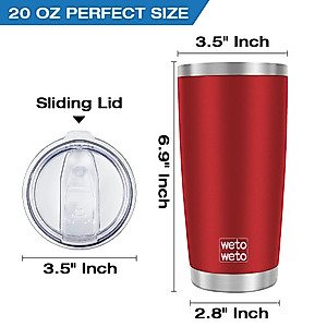 WETOWETO 20oz Tumbler, Stainless Steel Vacuum Insulated Water Coffee Tumbler Cup, Double Wall Powder Coated Leak-proof Travel Mug (Red, 1 Pack)