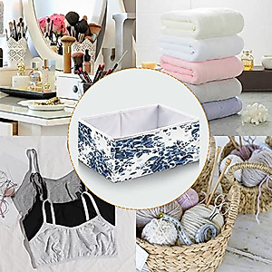 Kigai Navy Blue Flower Storage Baskets, 16x11x7 in Collapsible Fabric Storage Bins Organizer Rectangular Storage Box for Shelves, Closets, Laundry, Nursery, Home Decor