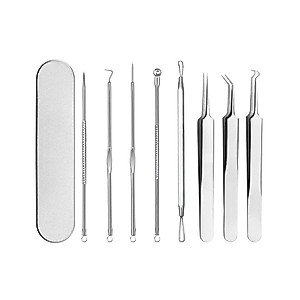 Pinkiou Blackhead Removers Comedone Pimple Popper Tool Acne Extractors Blemish Remover Ingrown Hair Tweezers Removal Kit Whitehead Remover Zit Treatment Skincare Tools for Face Nose, 8-in-1
