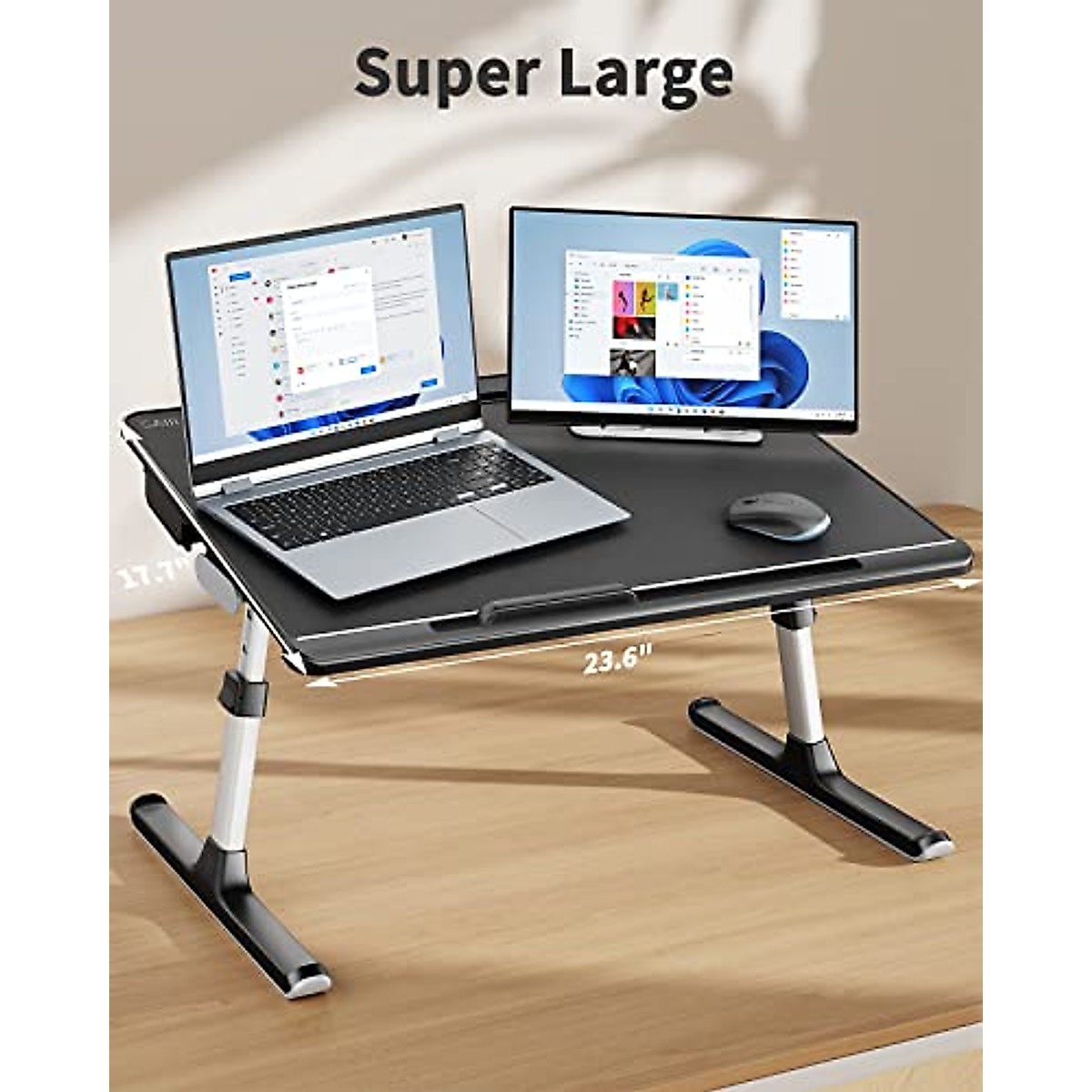 Laptop Bed Tray Table, SAIJI Adjustable Bed Desk for Laptop, Lap Desk for Laptop, Extra Large Super Stable Foldable Laptop Stand with Drawer for Eating, Working, Writing, Gaming, Drawing(Black)