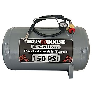 Ironhorse IHCT-05 5-Gallon 150 PSI Max Portable Air Tank with 4 ft ¼ in Air Hose, Easy Read Tank Gauge