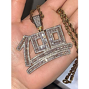 100 PERCENT EMOJI Money Custom Pendant Iced Out Diamond cz Necklace Men Women 925 Italy Gold Finish Iced Silver Charm Ice Out Pendant Stainless Steel Real 3 mm Rope Chain, Rope Necklace (20)