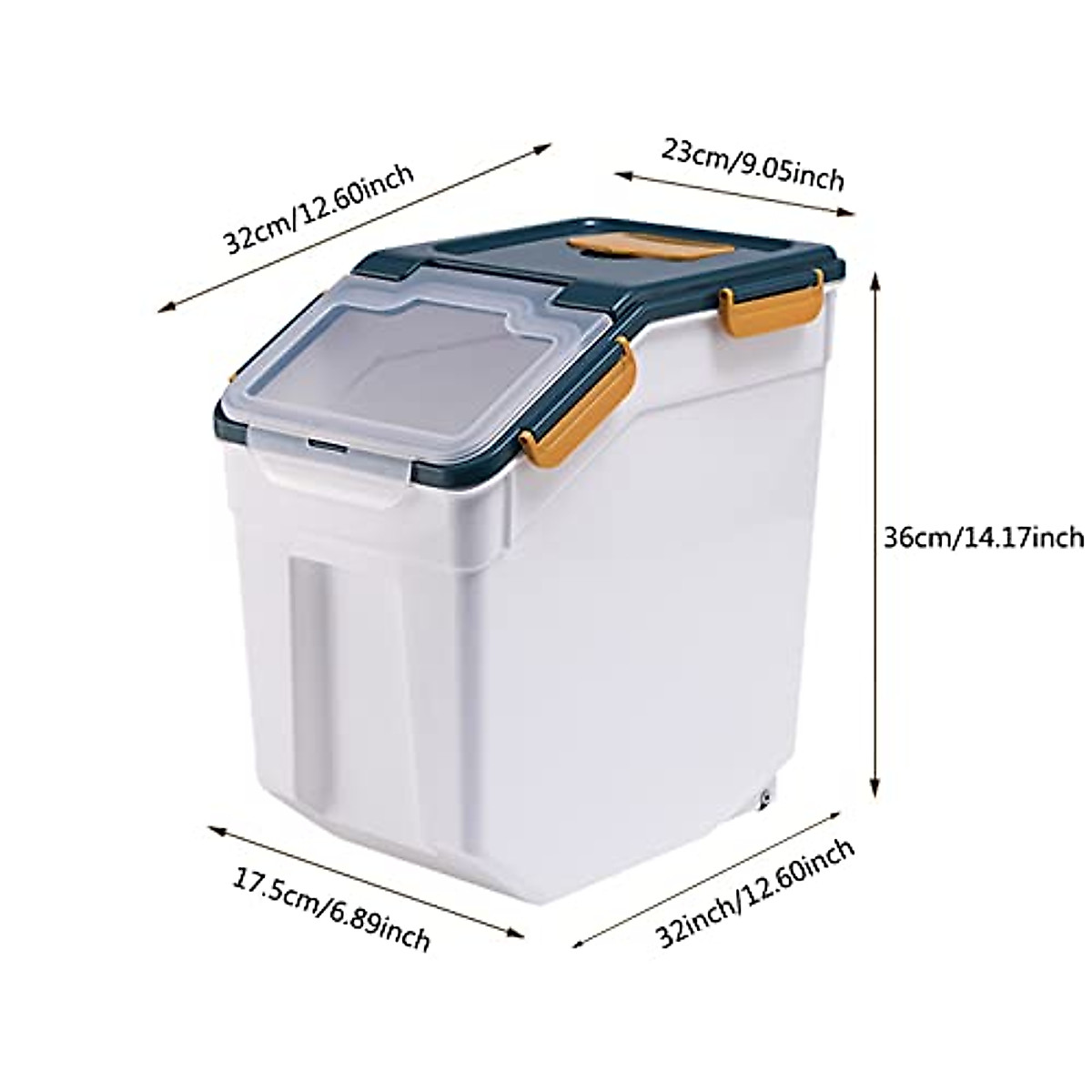 PENCK Rice Storage Container Large Flour Dispenser Plastic Food Bin Holder Airtight Cereal Grain Organizer Box with Locking Lid, Measuring Cup, Scoop & Wheels, 8-15kg Capacity (Blue)