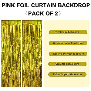 Gold Foil Fringe Curtains Tinsel Backdrop Birthday Decorations, 3.28 * 8.2ft, Photo Booth Props Gold Sparkle Party Suppliers for Engagement, Bachelorette Party, Christmas, New Year