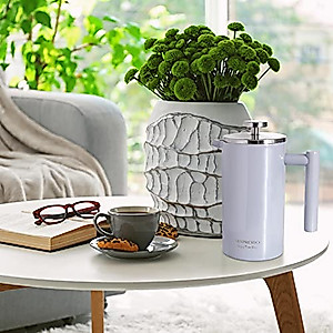 Mixpresso Stainless Steel French Press Coffee Maker 27 Oz 800L Double Wall Metal Insulation Coffee Press & Tea Brewer Easy Clean & Easy Press, Strong Quality Coffee Press (Light Blue)