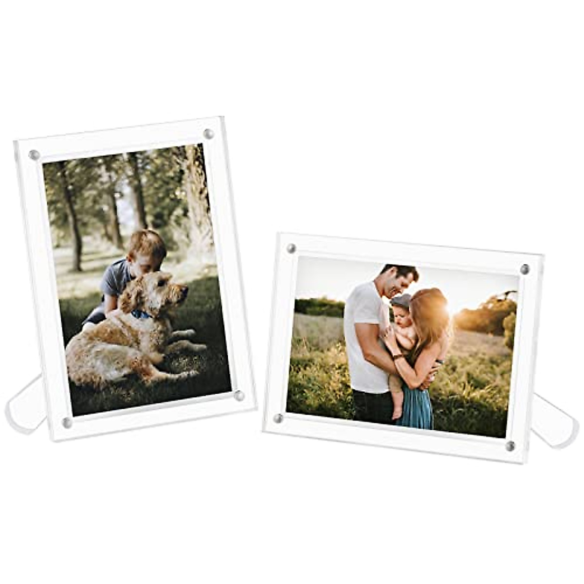 6x8 Acrylic Picture Frame, Clear Photo Frame with Magnetic for Tabletop Display, High Definition, Horizontally or Vertically Display Minimalist Design (Right Corner)