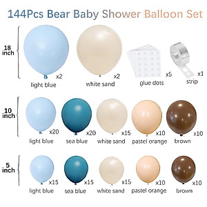 Dusty Blue Brown Balloons Arch Kit, Pastel Blue Blush Sand White Neutral Balloons Garland Kit for Boy Baby Shower Teddy Bear Boho Birthday Party Decorations