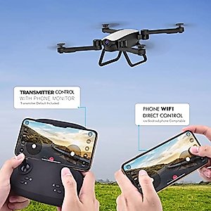 SIMREX X900 Drone Optical Flow Positioning RC Quadcopter with 1080P HD Camera, Altitude Hold Headless Mode, Foldable FPV Drones WiFi Live Video 3D Flips 6axis RTF Easy Fly Steady for Learning Matte White