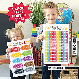 16 Educational Posters for Classroom Decor & Kindergarten Homeschool Supplies Baby to 3rd Grade Kids, Laminated PreK Learning Chart Materials – US & World Map, ABC Alphabet, Shapes, Days of the Week