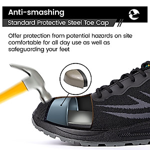 DINGGU Steel Toe Shoes for Men Lightweight Safety Indestructible Work Shoes Comfortable Steel Toe Sneakers Black 9