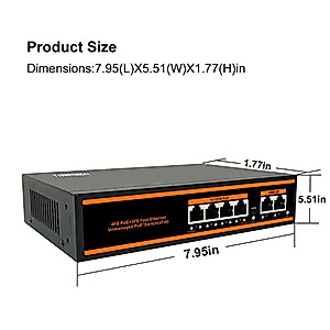 6 Port PoE Switch (4 * 100Mbps PoE Port+2 * 100Mbps Uplink Port),78W,802.3af/at,VLAN,Metal Fanless,Unmanaged Plug and Play