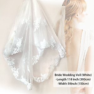 Miureal Bride Veil Wedding Veils for Brides 118" Long Bridal Cathedral Veil 1 Tier Tulle Bridal Veils with Comb