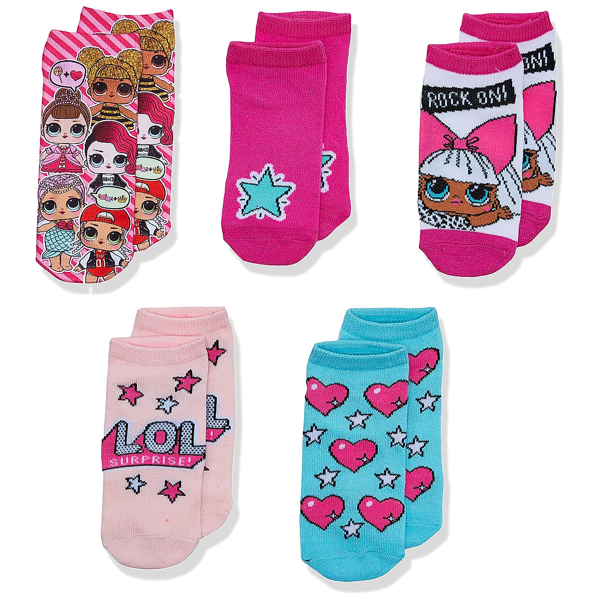 L.O.L. Surprise! girls Lol Surprise! 5 Pack Shorty Socks, Assorted Pink, Shoe Size 3-8 US