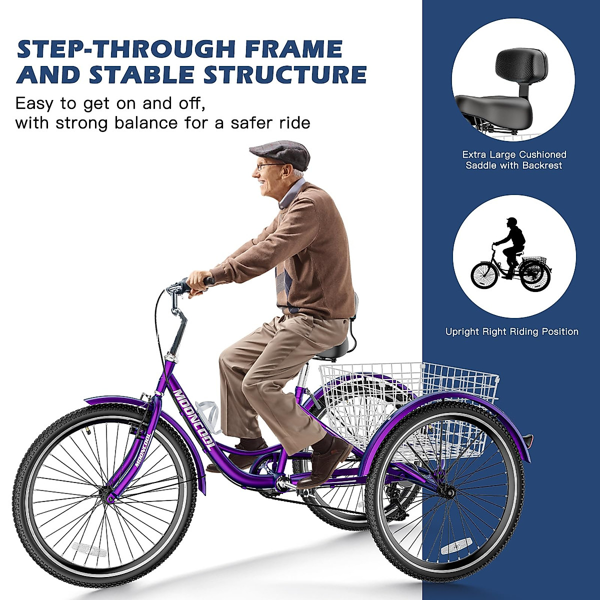 Barbella Adult Tricycles, 7 Speed Adult Trikes 20/24/26 inch 3 Wheel Bikes, Cruise Bike with Basket for Seniors, Women, Men for Recreation, Shopping, Exercise, Multiple Colors