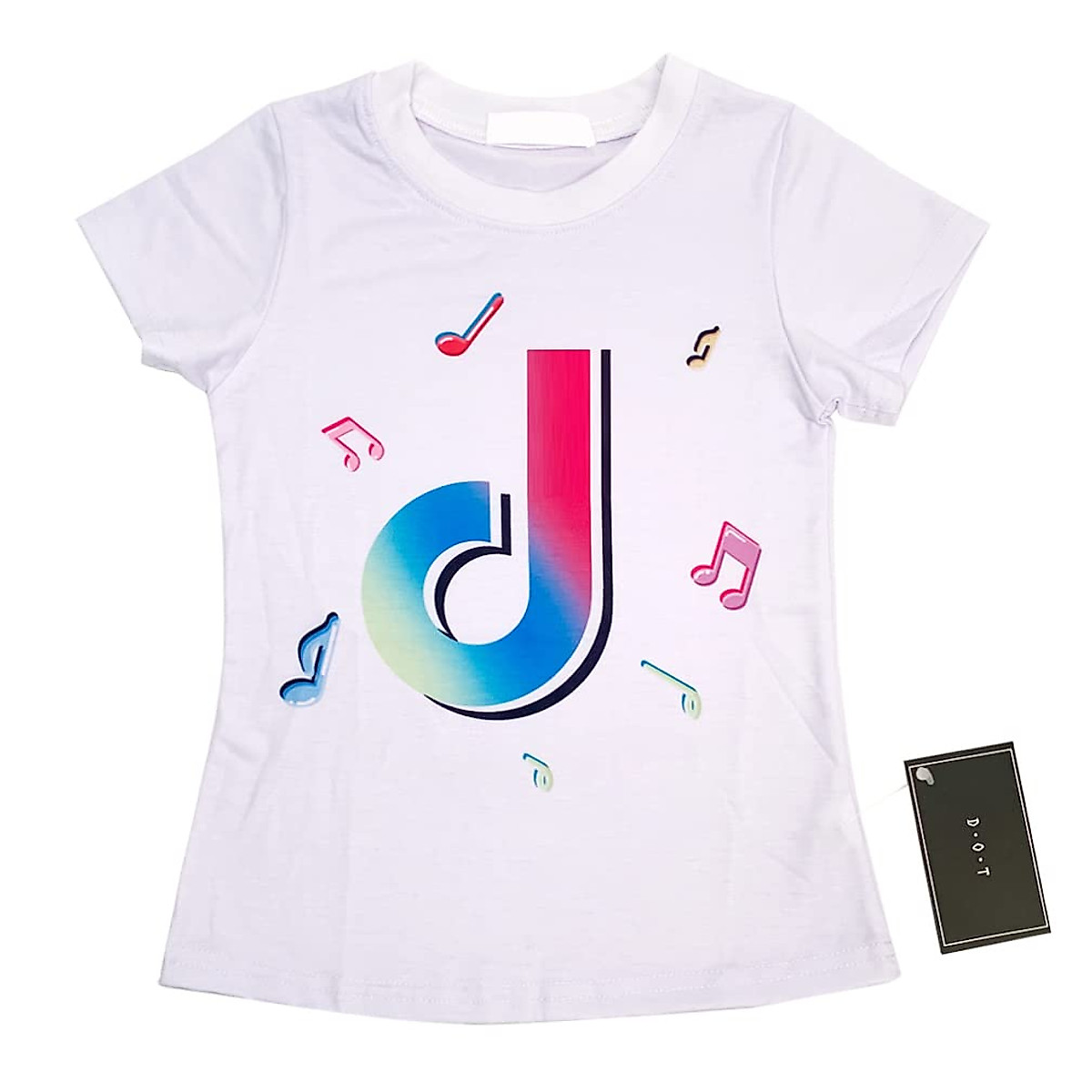 D.O.T 3pcs Tic Toc Girl Skirt Sets T Shirt Top + Bowknot Skirt with Bag Outfits (Rosy, 6-7Years)