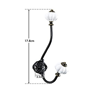 NIKKY HOME Wall Hooks Decorative 2 Pack Hanging Rustic Vintage Pumpkin Metal Iron Ceramic Antique Mounted Wall Hook for Towels Coat Bag Scarf Cap Hat Key for Farmhouse Mudroom Closet Bathroom, White