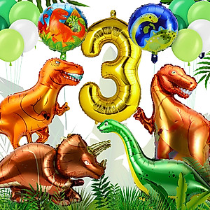 17 Pieces Dinosaur Balloons Dinosaur Party Balloons Dino Foil Aluminum Helium Balloons Giant Dinosaur Party Supplies for Birthday Baby Shower Jungle Theme Party Decorations (3rd Birthday)