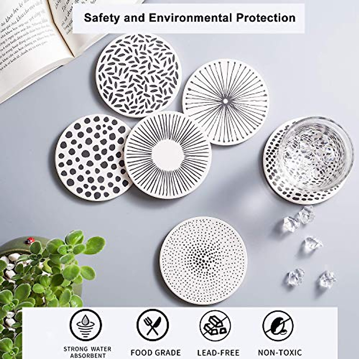 YumSur Drink Coasters Set of 6 with Holder Absorbent Ceramic Stone Coasters with Cork Bottom Heat and Scratch Resistance Decorative Drink Mats Coasters Cup Coasters