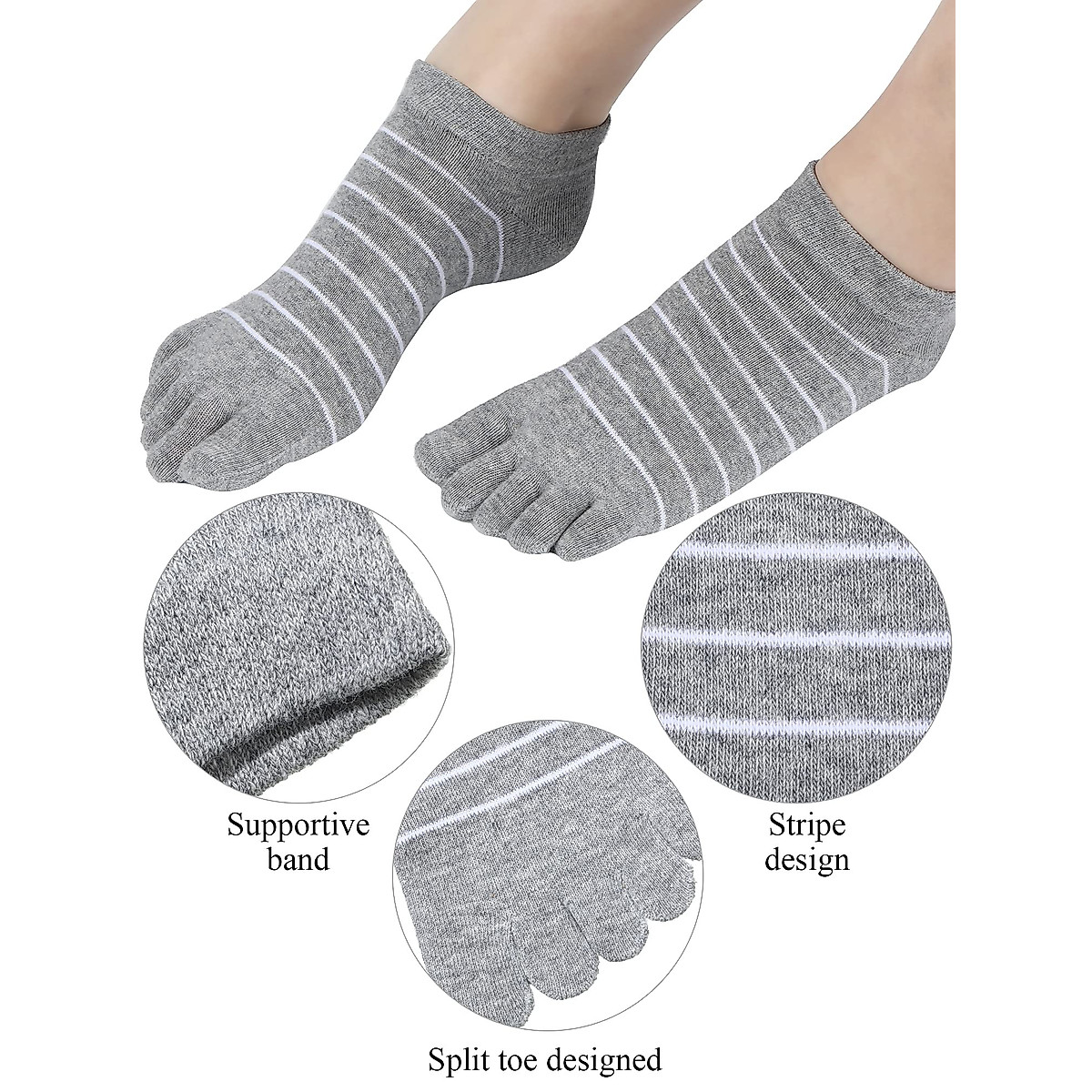 5 Pairs Stripe Toe Socks Finger Socks Low Cut Colorful Socks for Women Girl Supplies (Stylish Style, Classic Colors)