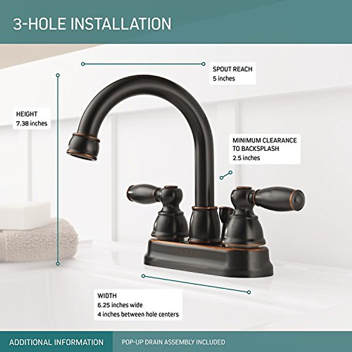DELTA FAUCET Peerless Claymore Centerset Bathroom Faucet, Oil Rubbed Bronze Bathroom Sink Faucet, 2 Handle Bathroom Faucet, Pop-Up Drain Assembly, Oil Rubbed Bronze P299685LF-OB