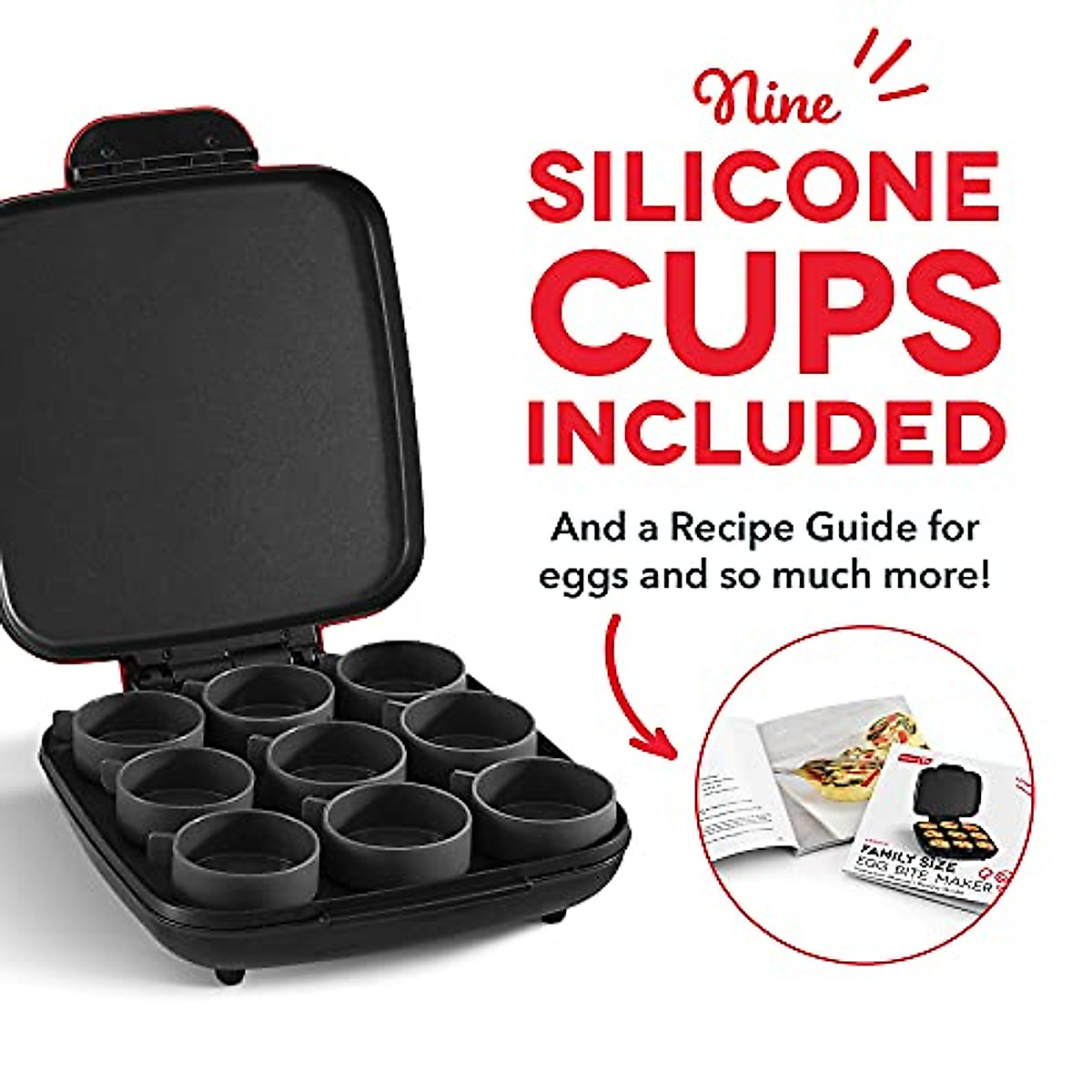 Dash Sous Vide Style Family Size Egg Bite Maker for Breakfast Bites, Sandwiches, Healthy Snacks or Desserts, Keto & Paleo Friendly (9 Servings), Red, 9 Egg Bites