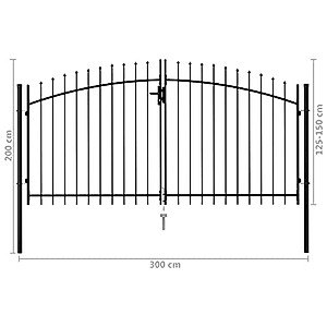 loibinfen Double Door Fence Gate with Spike Top, Garden Fence Gate Double Door Metal Steel Outdoor Fencing for Yard Driveway, Steel 9.8'x4.9' Black