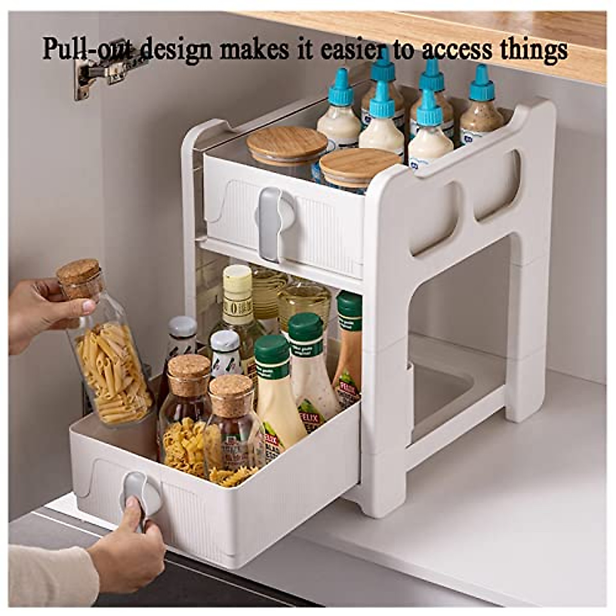 YUEGOO Kitchen Sinks Solid Under Sink Storage Cabinet Organizer Drawer, for Bathroom and Kitchen Under Bathroom Sink Organizers and Storage Under Sink Rack Shelf/White/29 * 39 * 36.5cm