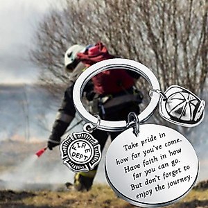 FUSTMW Firefighter Gifts Keychain Fireman Gifts Firefighter Graduation Gifts Take Pride in How Far You Have Come (silver)